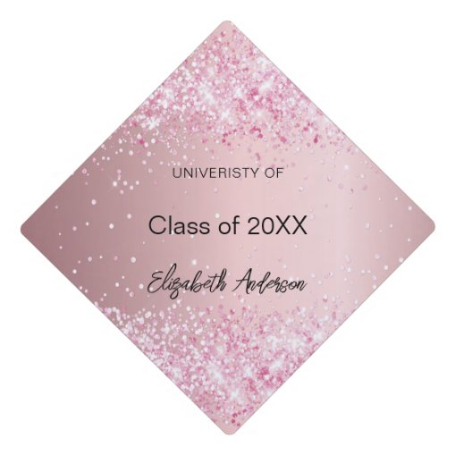 Pink glitter name school graduation cap topper | Zazzle