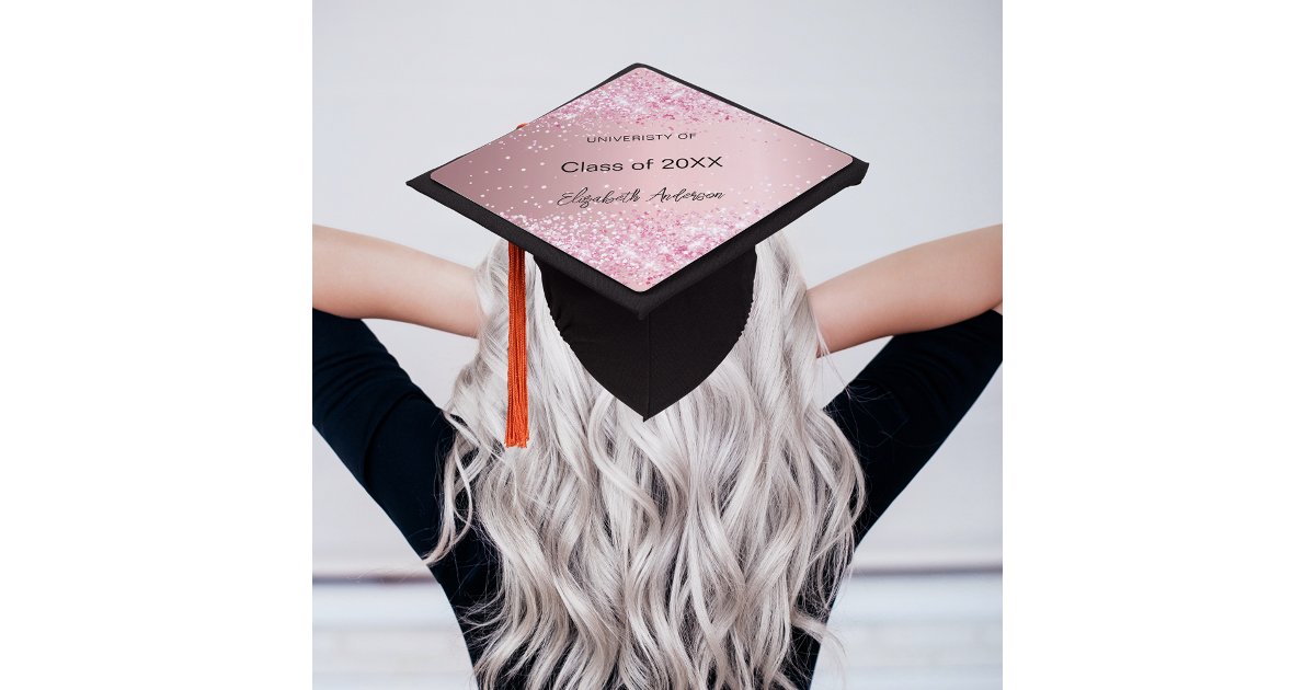 Pink glitter name school graduation cap topper | Zazzle