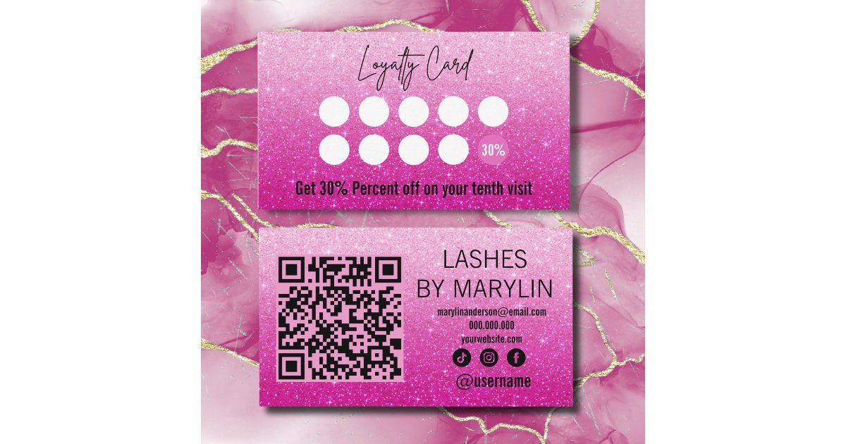 Pink Glitter Ombre Lash Technician Loyalty Card | Zazzle
