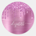 Pink Glitter Personalized Classic Round Sticker | Zazzle