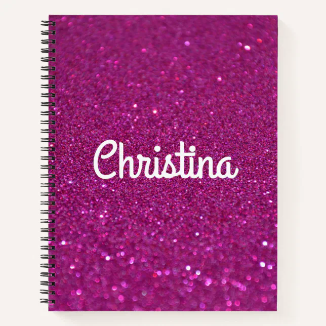 Pink Glitter Personalized Custom Name Cute Girls Notebook | Zazzle