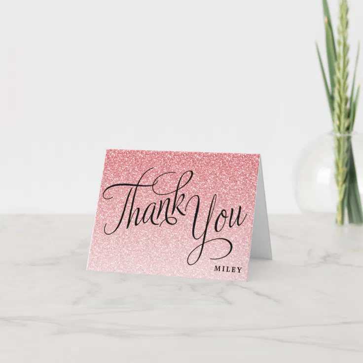 Pink Glitter Personalized Fancy Script Thank You | Zazzle