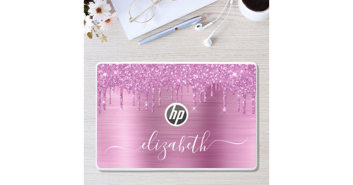 Pink Glitter Personalized HP Laptop Skin | Zazzle