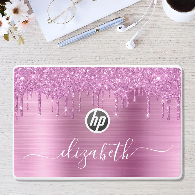 Pink Glitter Personalized HP Laptop Skin | Zazzle