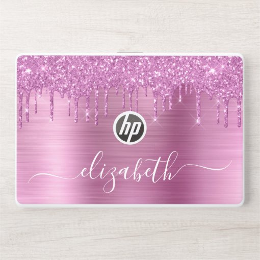 Pink Glitter Personalized Hp Laptop Skin Zazzle