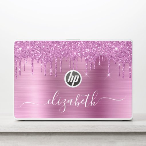 Pink Glitter Personalized HP Laptop Skin | Zazzle