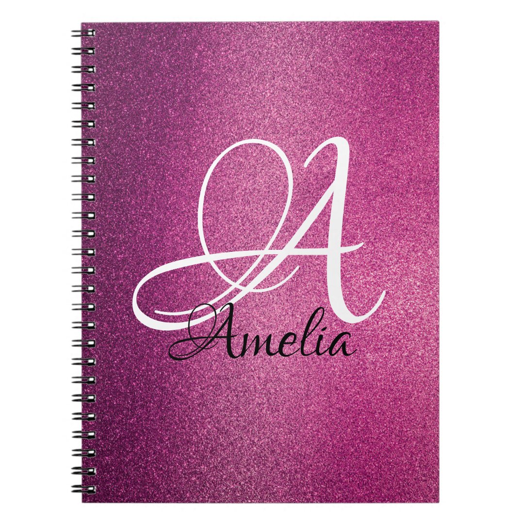 Pink Glitter Personalized Name & monogram notebook | Zazzle