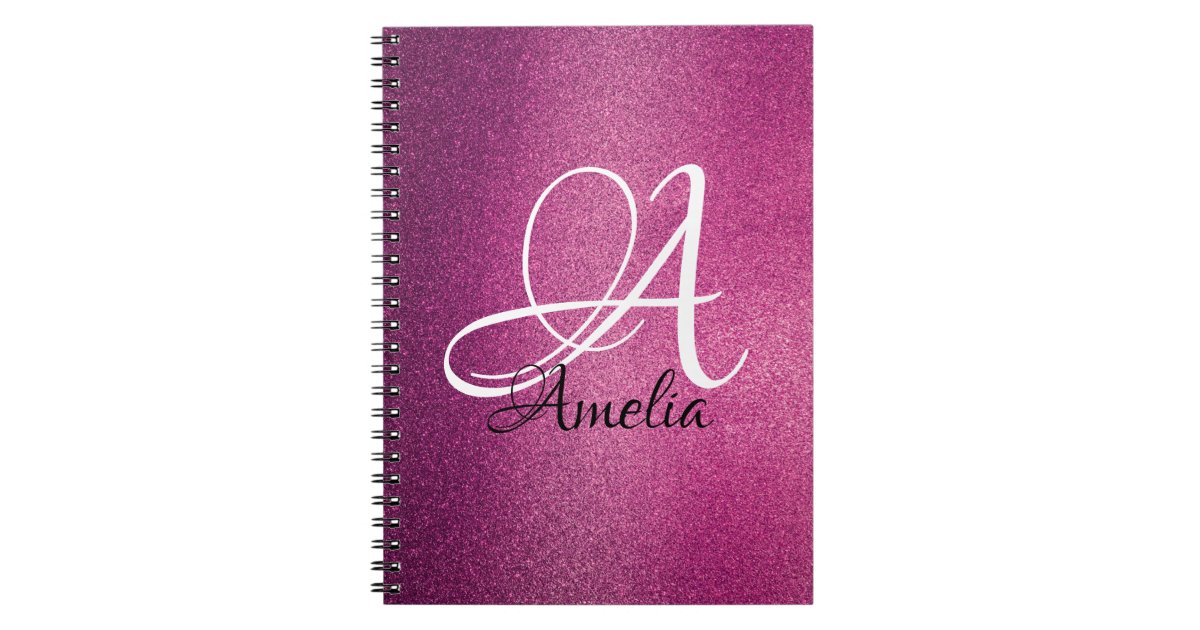 Pink Glitter Personalized Name & monogram notebook | Zazzle
