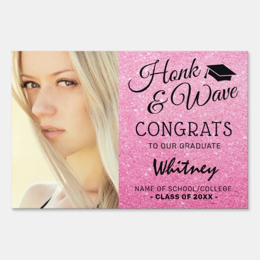 Pink Glitter Photo Graduation Congratulations Sign | Zazzle