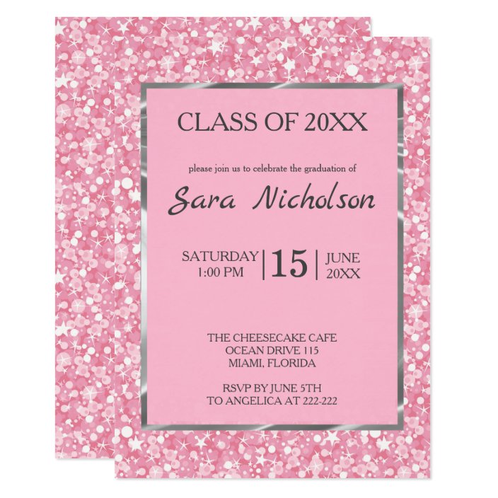 Pink Glitter Pink-Silver Frame Invitation | Zazzle.com