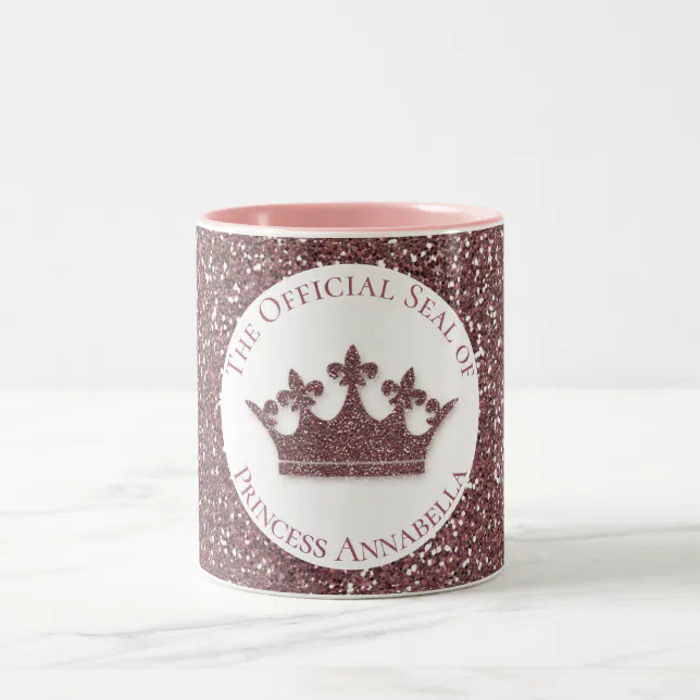Pink Glitter Princess Crown Custom Name Two-Tone Coffee Mug | Zazzle
