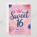 Pink Glitter Princess Crown Sweet 16 Birthday Invitation | Zazzle