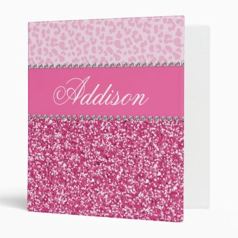 Pink Glitter Rhinestone Leopard Bling Binder | Zazzle