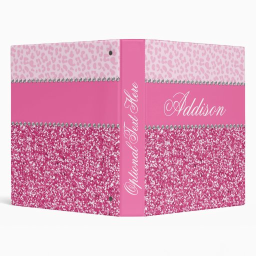 Pink Glitter Rhinestone Leopard Bling Binder | Zazzle