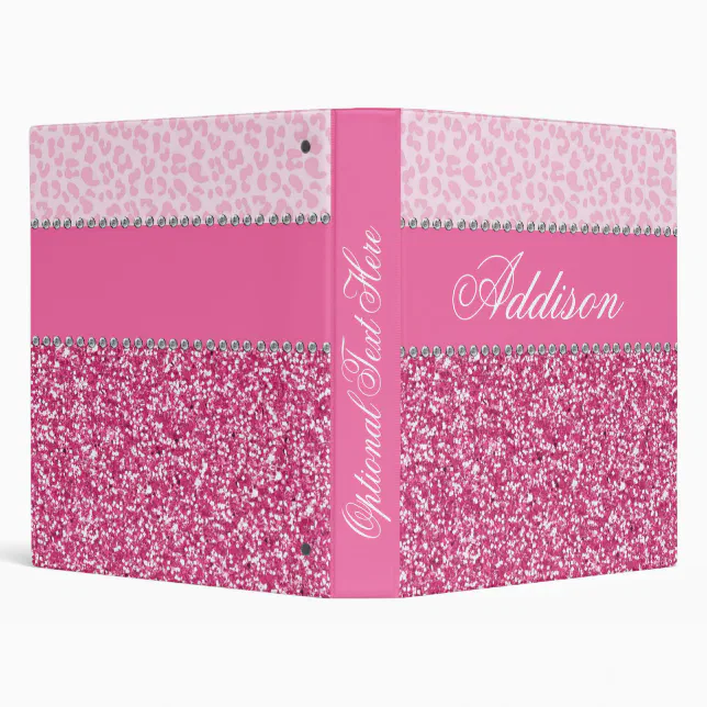 Pink Glitter Rhinestone Leopard Bling Binder | Zazzle