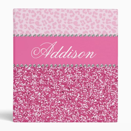 Pink Glitter Rhinestone Leopard Bling Binder | Zazzle