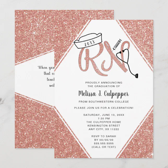 Pink Glitter RN graduation party or pinning invite | Zazzle