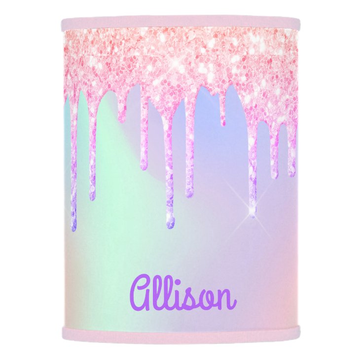 Pink glitter rose gold rainbow monogram lamp shade | Zazzle