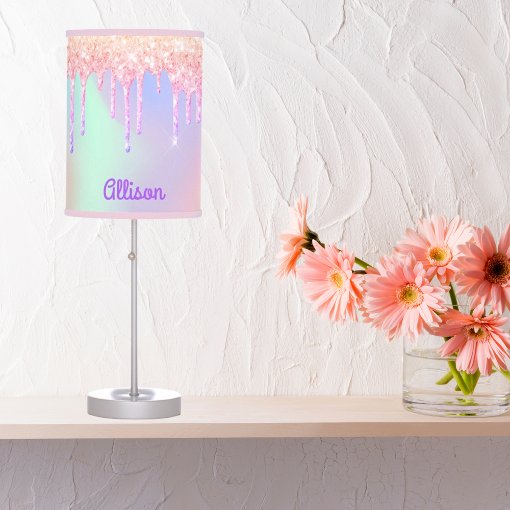 Pink glitter rose gold rainbow monogram lamp shade | Zazzle