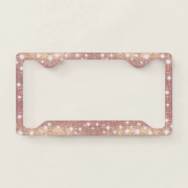 Pink Glitter Rose Gold Sparkle Faux License Plate Frame | Zazzle
