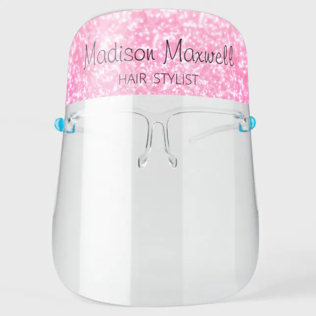 Pink Glitter Salon Reopening Add Your Own Name Face Shield | Zazzle
