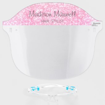 Pink Glitter Salon Reopening Add Your Own Name Face Shield | Zazzle