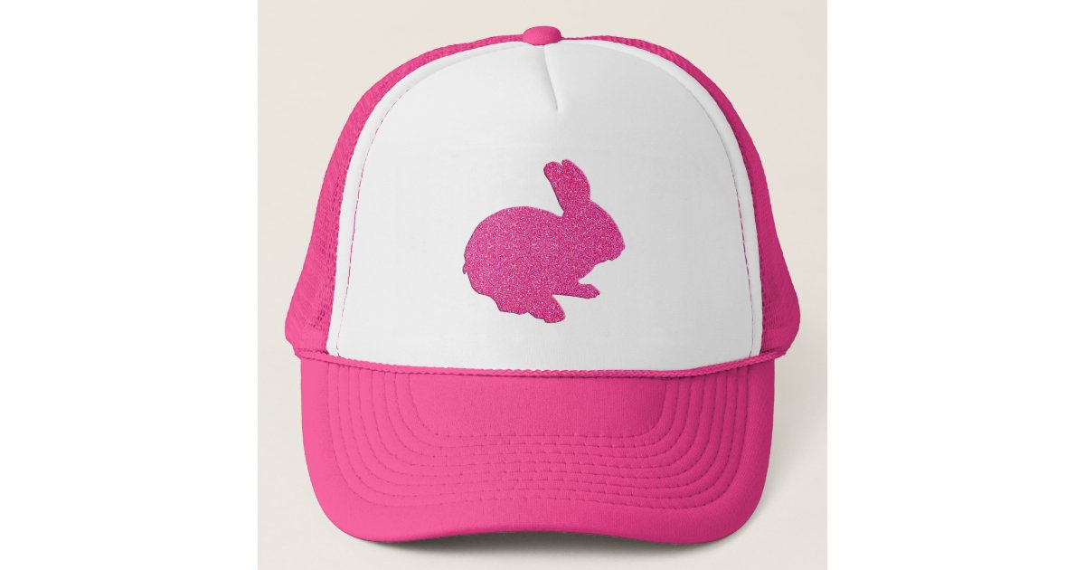 Pink Glitter Silhouette Easter Bunny Hat | Zazzle