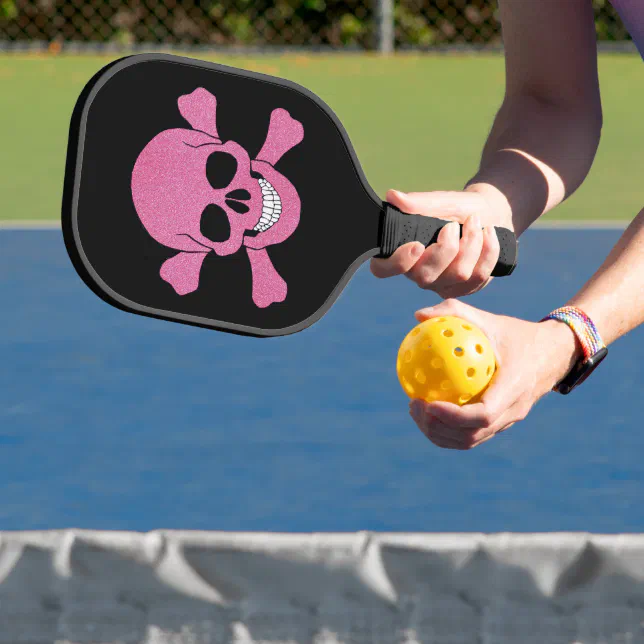 Pink Glitter Skull And Crossbones Pickleball Paddle | Zazzle
