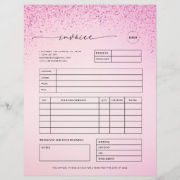 Pink Glitter Small Business Sales Invoice Receipt Letterhead | Zazzle