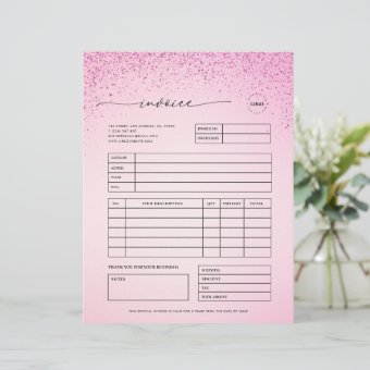 Pink Glitter Small Business Sales Invoice Receipt Letterhead | Zazzle