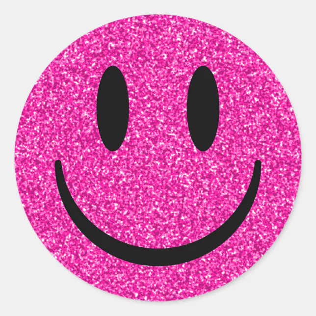 Pink Glitter Smile Face Classic Round Sticker | Zazzle