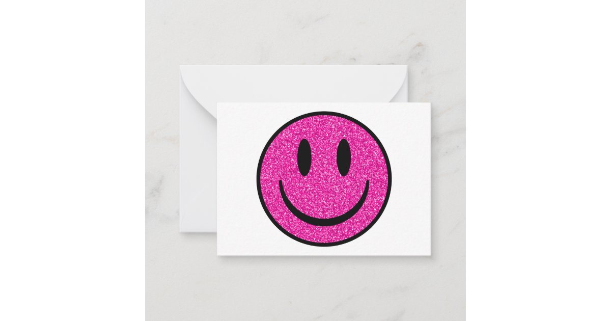 Pink Glitter Smile Face Note Card | Zazzle