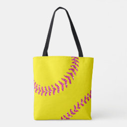 Pink Glitter Softball Stitches Tote Bag | Zazzle