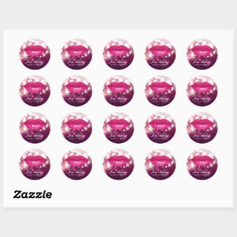 Pink Glitter Sparkling Red Lips Makeup Artist Classic Round Sticker ...