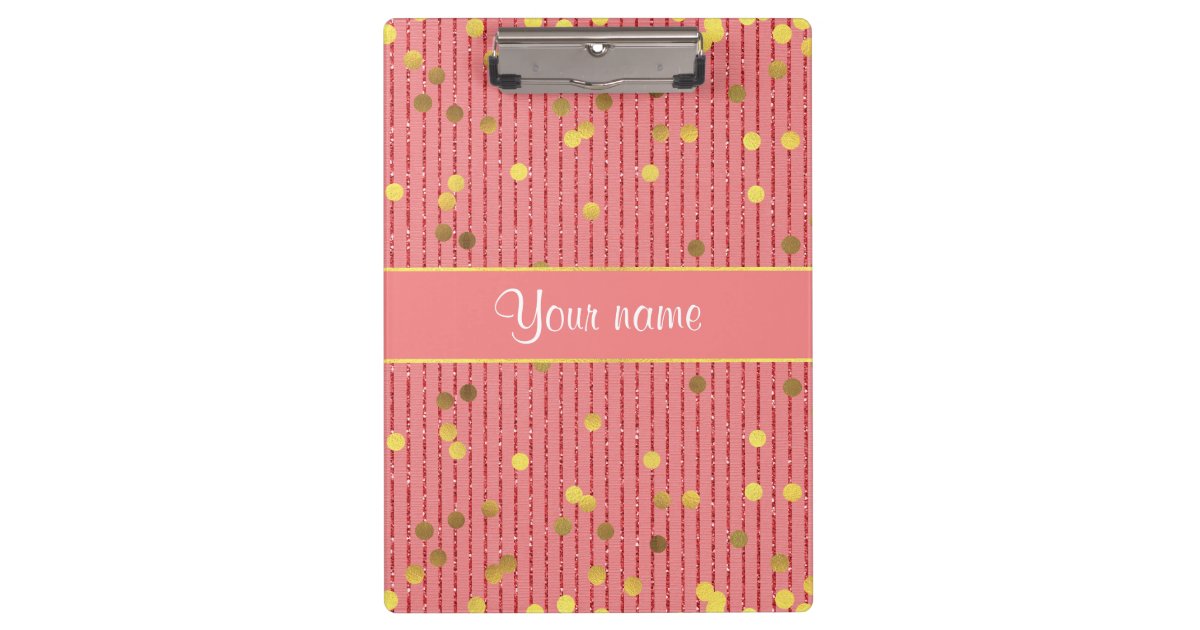 Pink Glitter Stripes Gold Confetti Clipboard | Zazzle