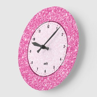 Pink Glitter Texture Print Large Clock | Zazzle
