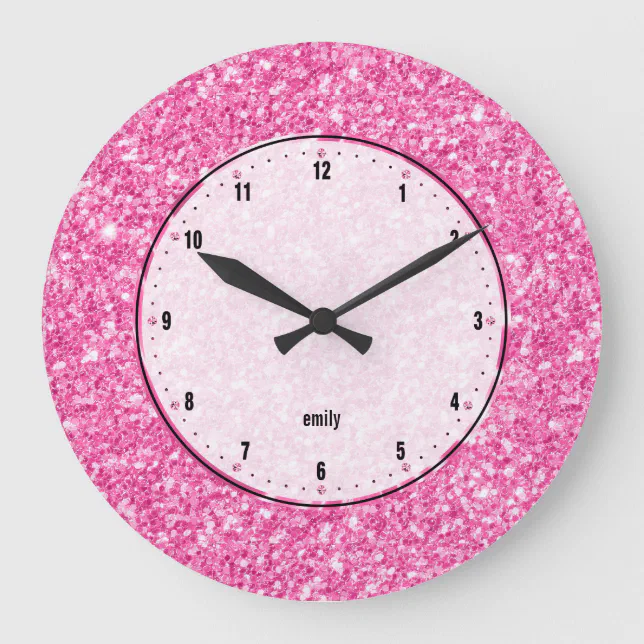 Pink Glitter Texture Print Large Clock | Zazzle
