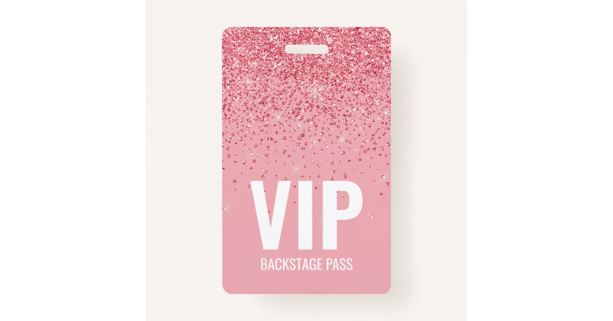Pink Glitter VIP Backstage Pass with QR Code ID Badge | Zazzle