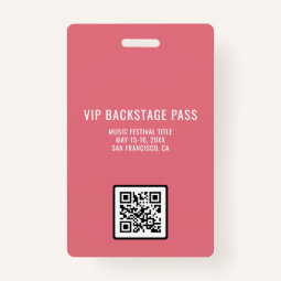 Pink Glitter VIP Backstage Pass with QR Code ID Badge | Zazzle