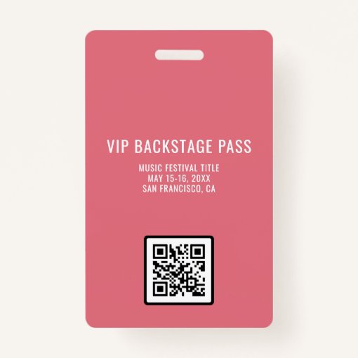 Pink Glitter VIP Backstage Pass with QR Code ID Badge | Zazzle