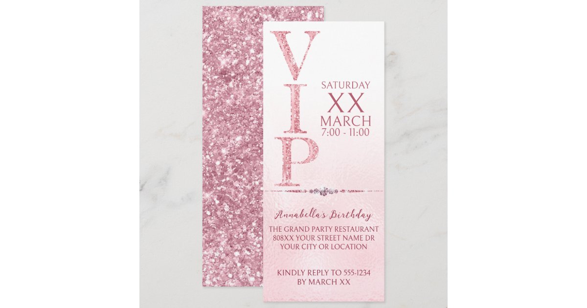 Pink Glitter VIP Ticket Invitation | Zazzle