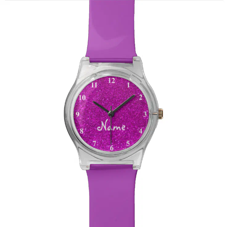 Pink glitter watch for girls with faux glimmers | Zazzle