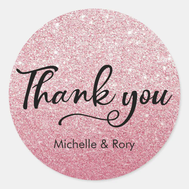 Pink glitter wedding personalized name stickers | Zazzle