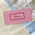 Pink Glitter With Red Border License Plate | Zazzle