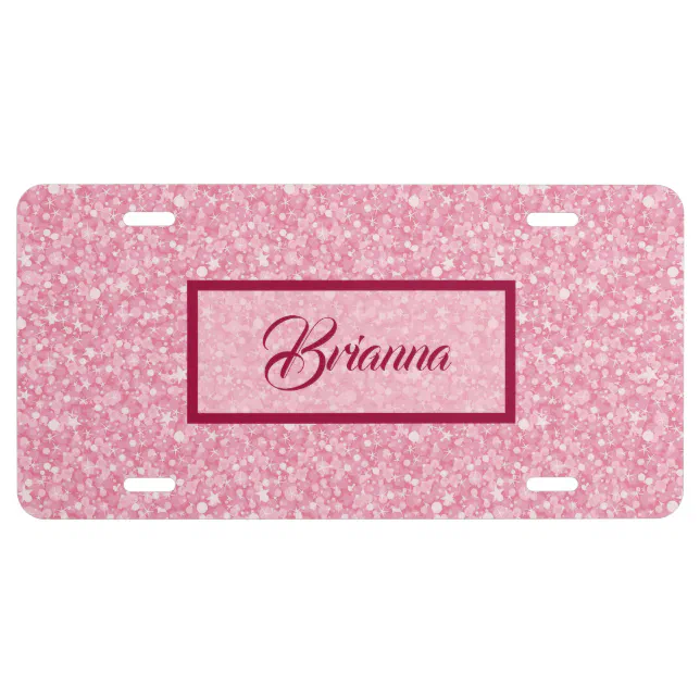 Pink Glitter With Red Border License Plate | Zazzle