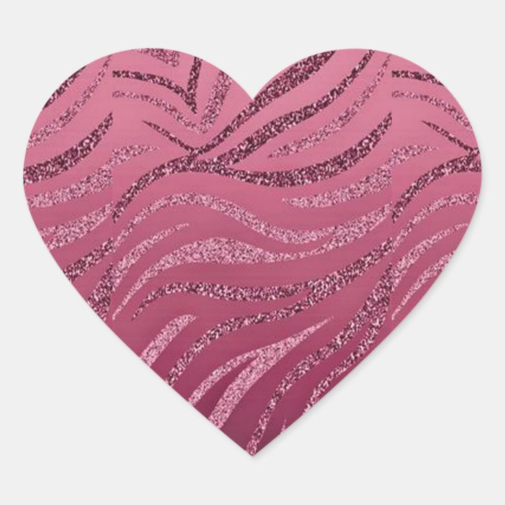 Pink Glitter Zebra Stripes Heart Sticker | Zazzle