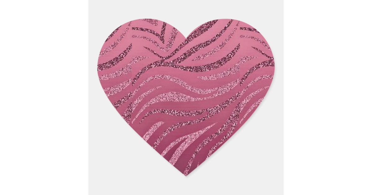 Pink Glitter Zebra Stripes Heart Sticker | Zazzle