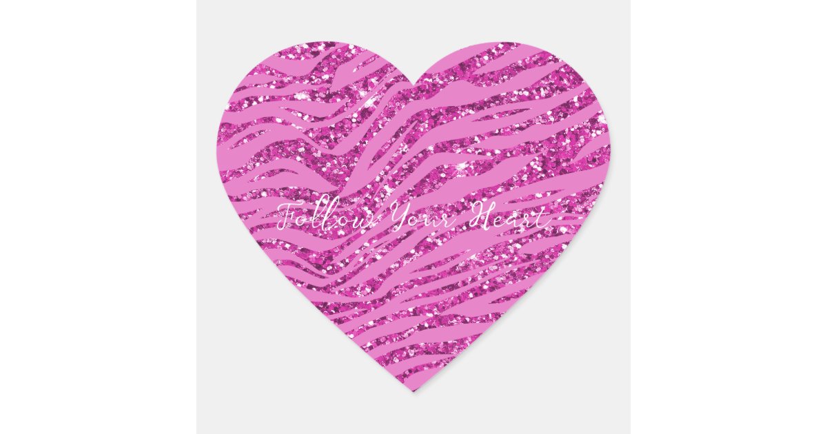 Pink Glitzy Sparkle Glitter Zebra Print Heart Sticker | Zazzle