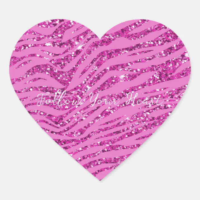 Pink Glitzy Sparkle Glitter Zebra Print Heart Sticker | Zazzle