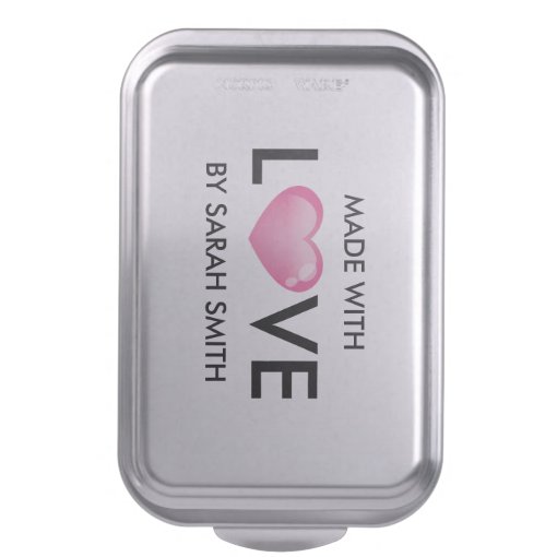 Pink Glossy Heart Made With Love Cake Pan | Zazzle